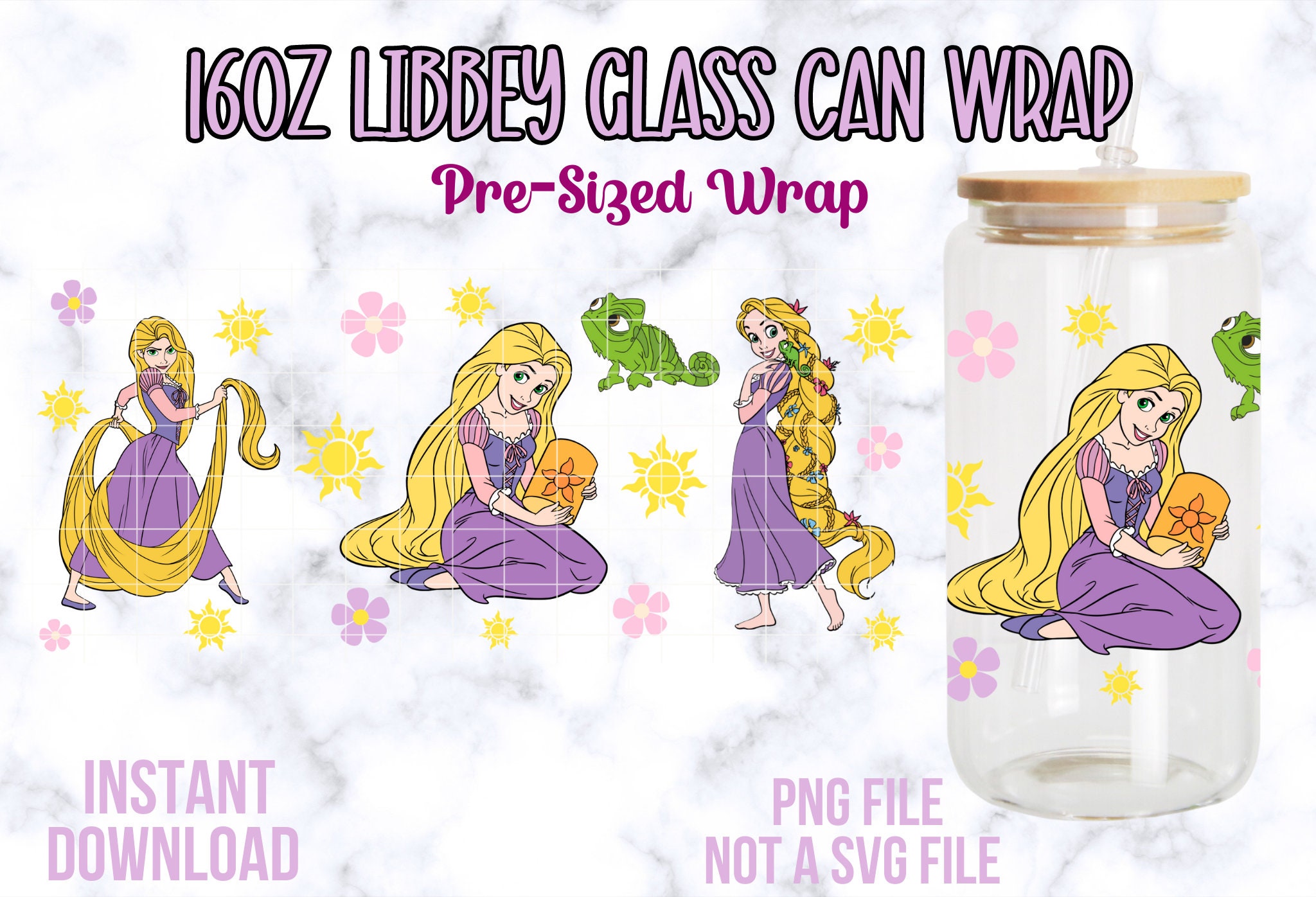 Rapunzel Libbey Wrap PNG, 16oz Libbey Glass Can Wrap, Rapunzel Tumbler ...