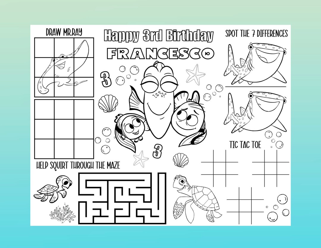 Finding Nemo Coloring Activity Mat Finding Nemo Coloring Etsy