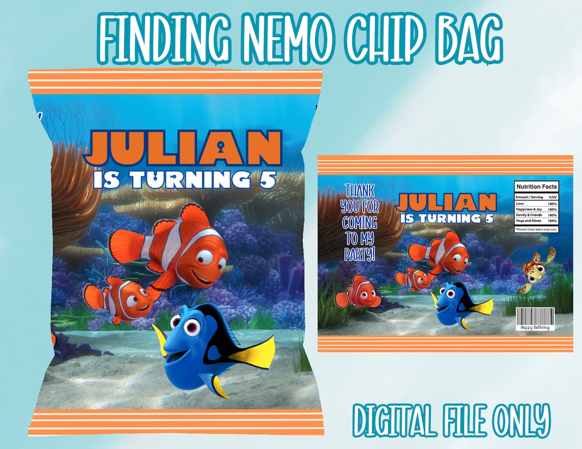 Finding Nemo Chip Bag Finding Dory Chip Bag Finding Nemo - Etsy