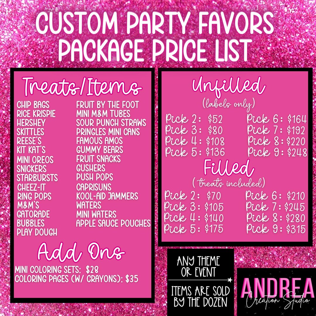 Custom Party Favors, Party Favor Packages, Birthday Party Party Favors ...