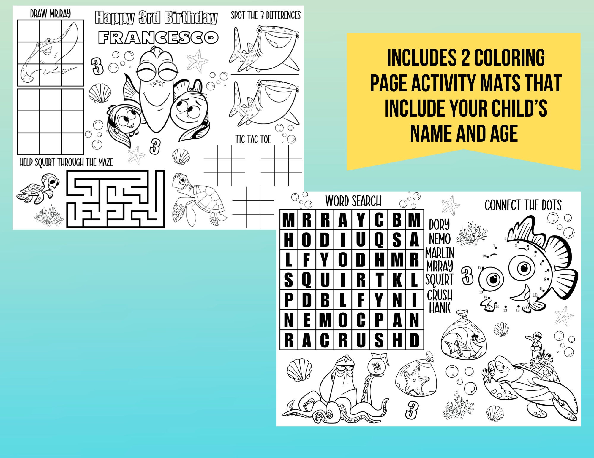 Finding Nemo Coloring Activity Mat Finding Nemo Coloring Etsy