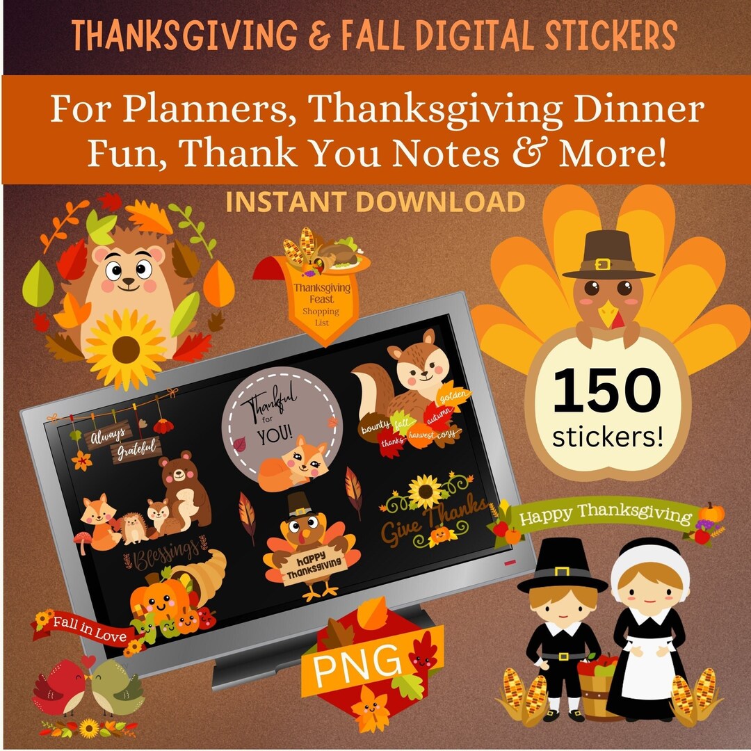 Thanksgiving and Fall Digital Stickers - Etsy