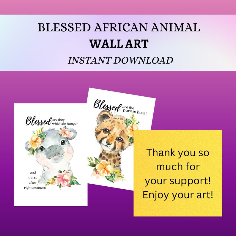 Blessed African Animal Digital Wall Art for Nursery or Kids Room - Etsy