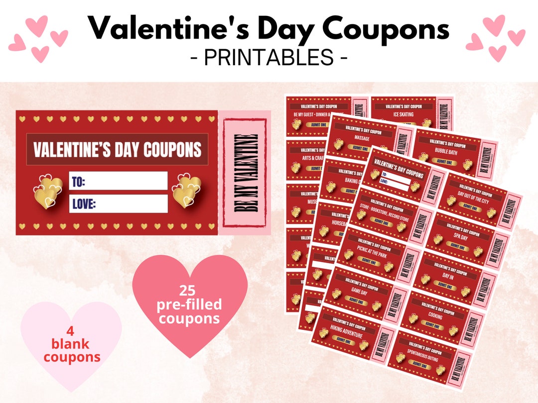 Valentines Day Coupons Printable Love Coupons Love Vouchers Anniversary ...