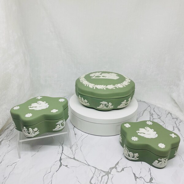 Wedgwood Jasperware Green Round Trinket Box - Etsy