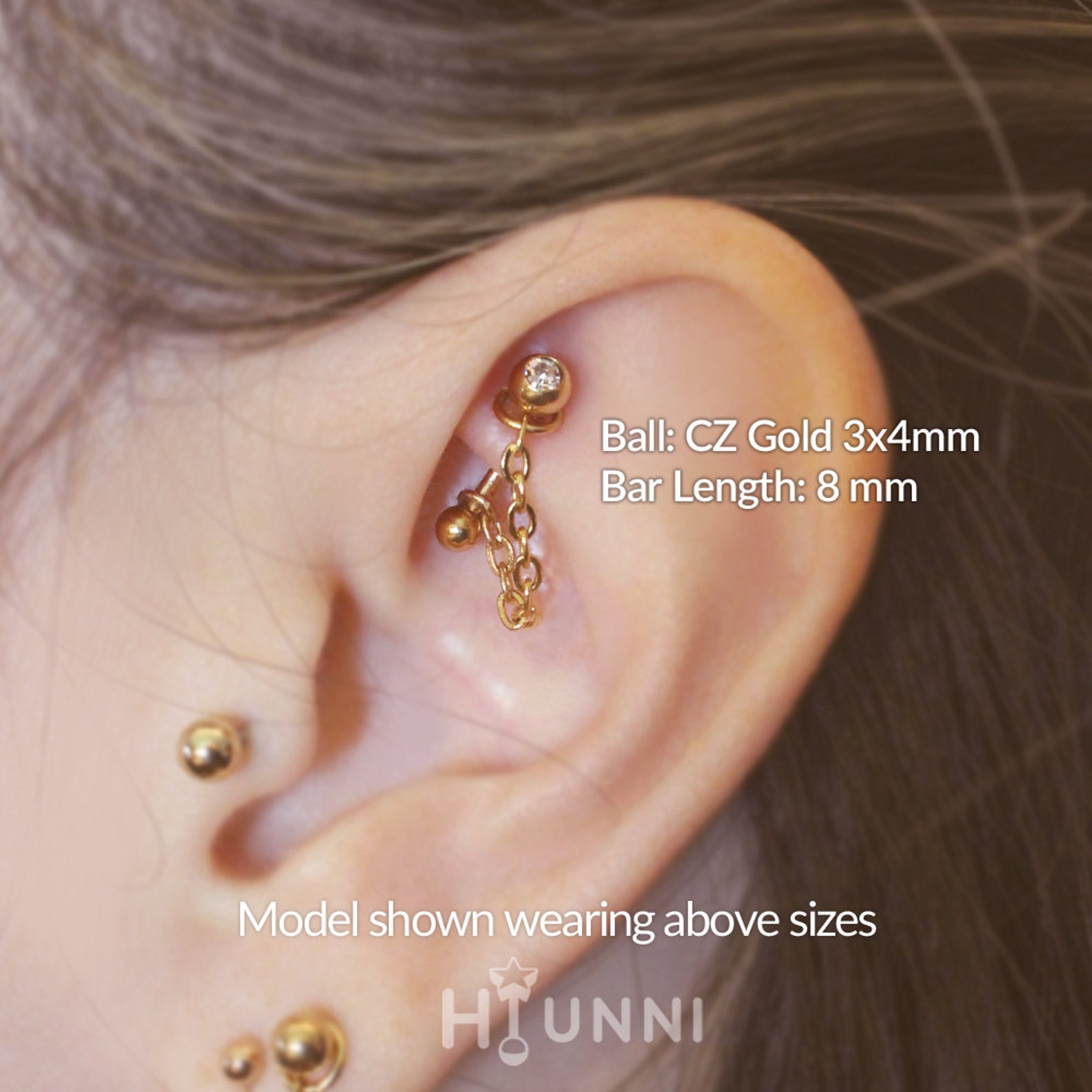 16g Chain Curved Barbell Rook Chain Earring Eyebrow Ring - Etsy