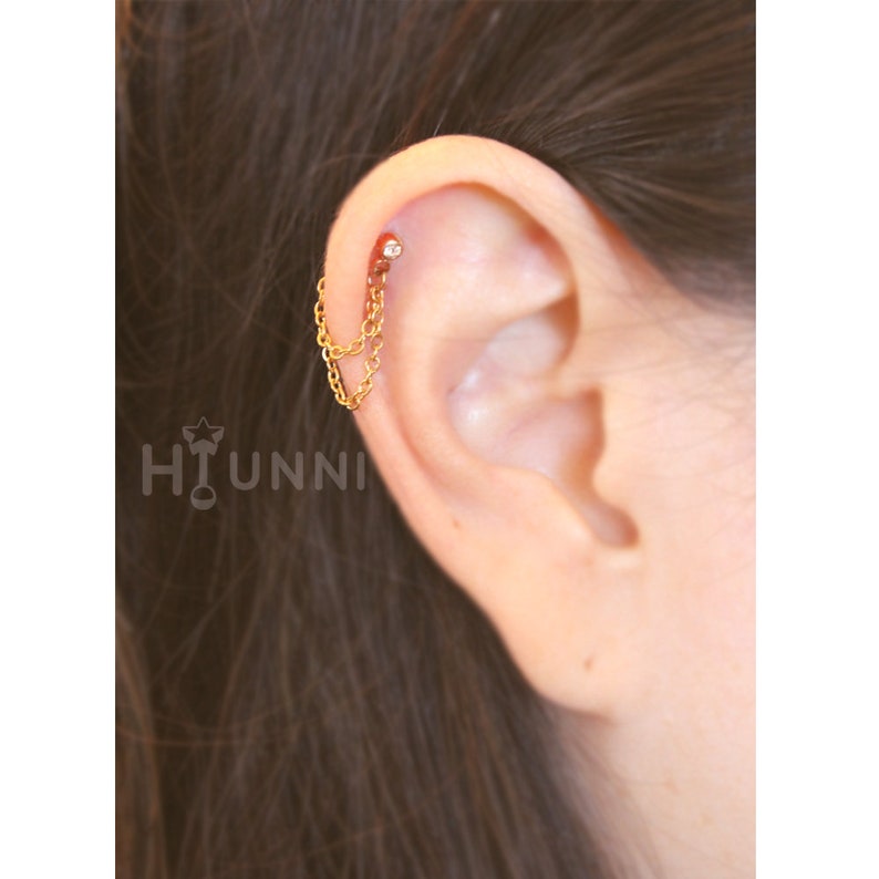 20g 16g Thin Double Chain Conch Ear Stud Conch Hoop Double - Etsy