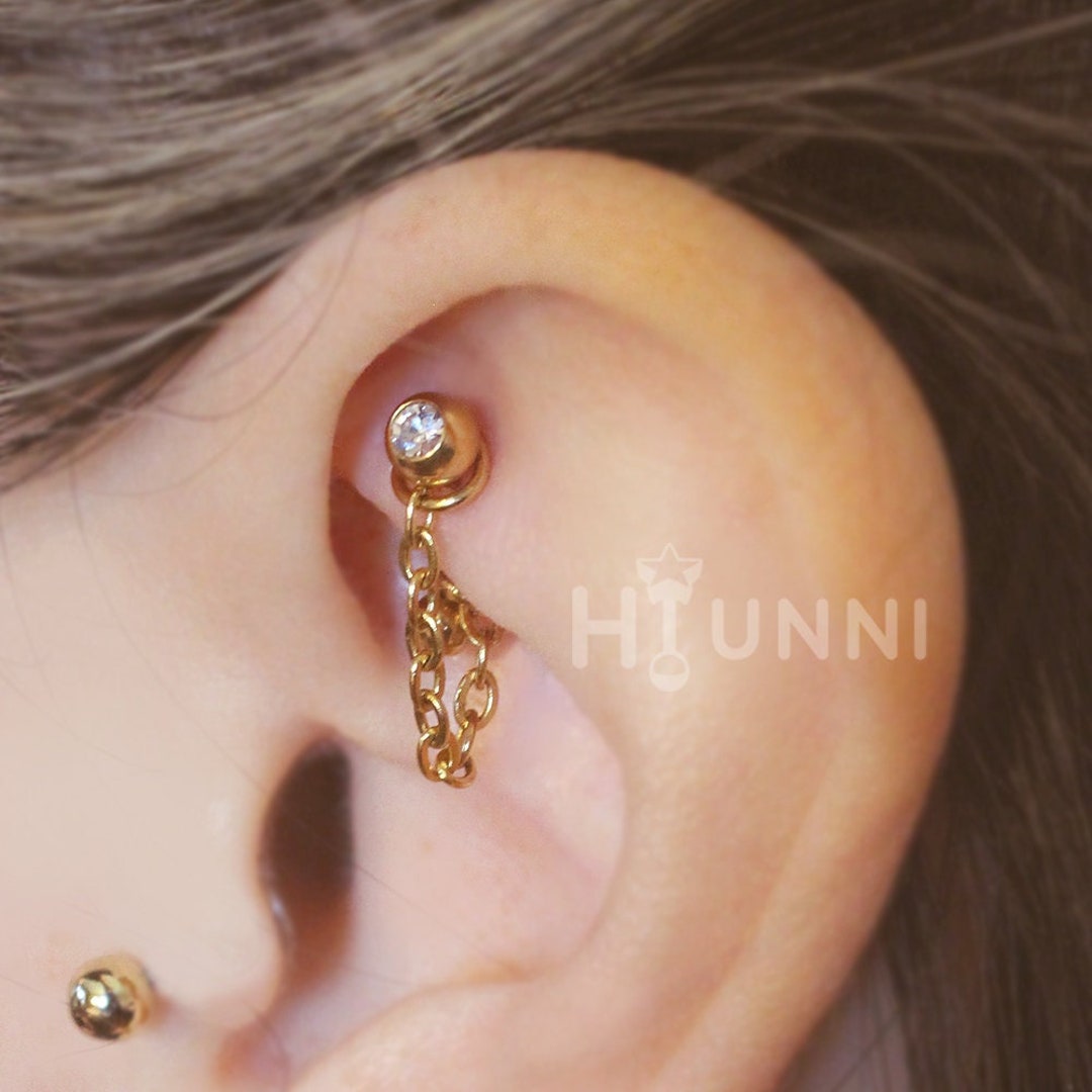 16g Chain Curved Barbell, Rook Chain Earring, Eyebrow Ring, Belly ...