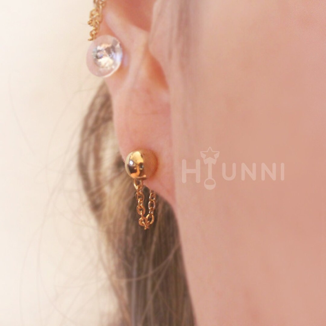 Handmade 20g 6mm 4mm 3mm Chain Stud Earring, Big Stud Chain Earring ...