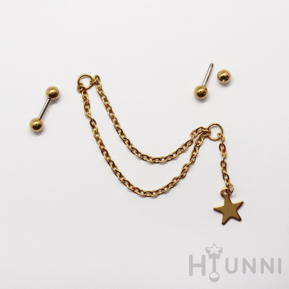 16g 14g Star Chain Industrial Piercing Earring Double Chain 2 - Etsy
