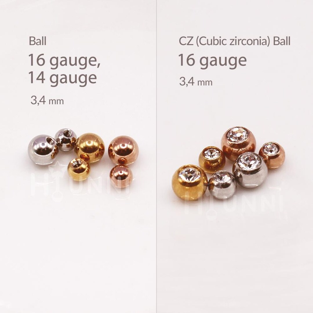 16gauge 14gauge Replacement Ball Ends, 3mm 4mm Balls, Gem Ball, CZ Ball ...