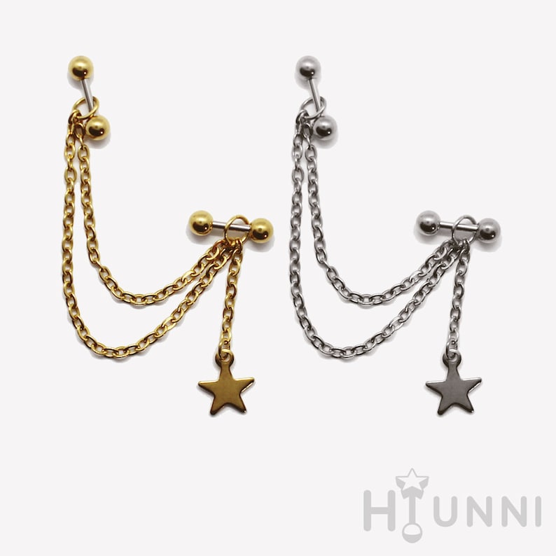 16g 14g Star Chain Industrial Piercing Earring Double Chain 2 - Etsy