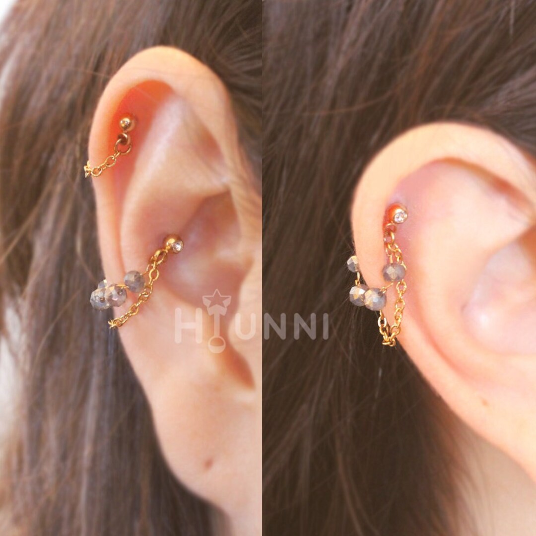 16g Crystals Double Chain Conch Ear Stud, Conch Hoop Double Chain Ring ...