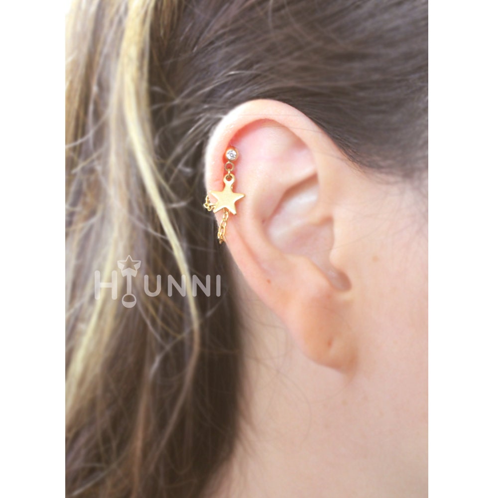 20g 16g Star Double Chain Helix Ear Stud Star Dangle Ear - Etsy