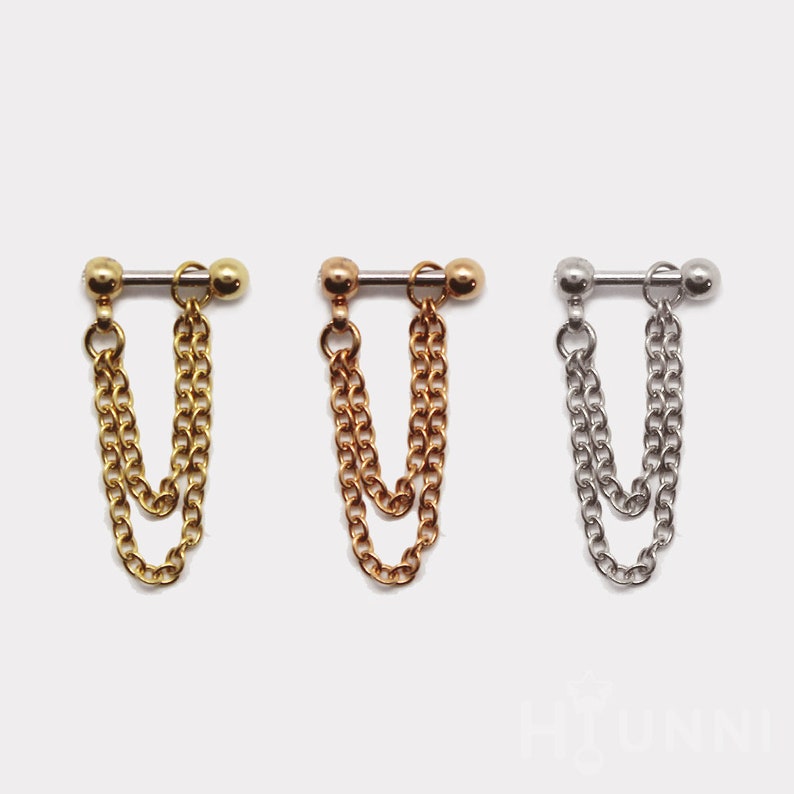 20g 16g Thin Double Chain Conch Ear Stud Conch Hoop Double - Etsy