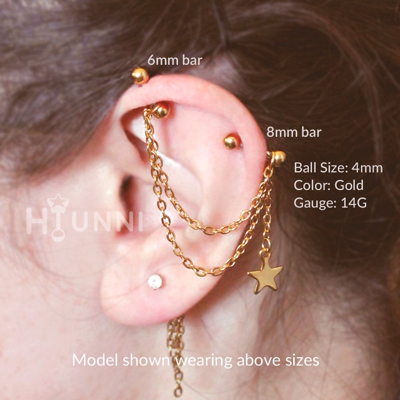 16g 14g Star Chain Industrial Piercing Earring Double Chain 2 ...