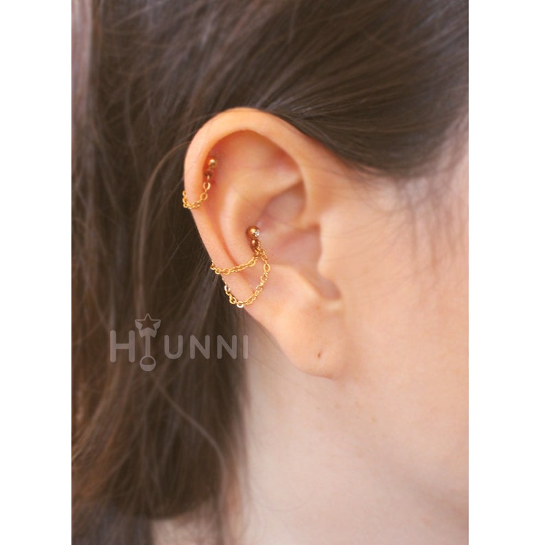 20g 16g Thin Double Chain Conch Ear Stud Conch Hoop Double - Etsy