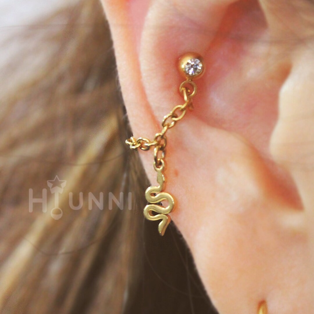 20g 16g Snake Conch Chain Earring, Snake Dangle Ear Cartilage Earring ...