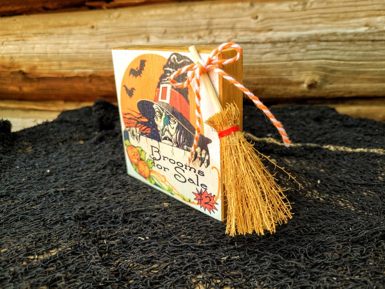 Vintage Halloween Witch Wood Block- Halloween Decor- Brooms for Sale - Etsy