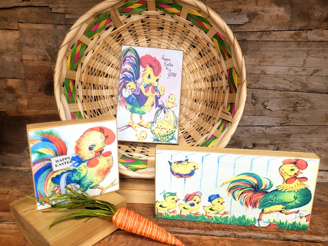 Easter Roosters- Colorful Easter Decor- Vintage Easter- Easter Tiered ...