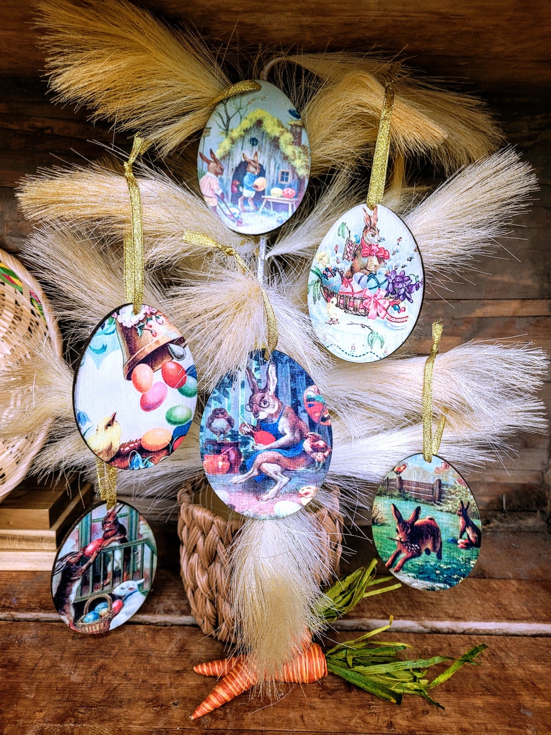 Vintage Style Easter Egg Ornaments- Easter Bunny Chick Ornaments ...