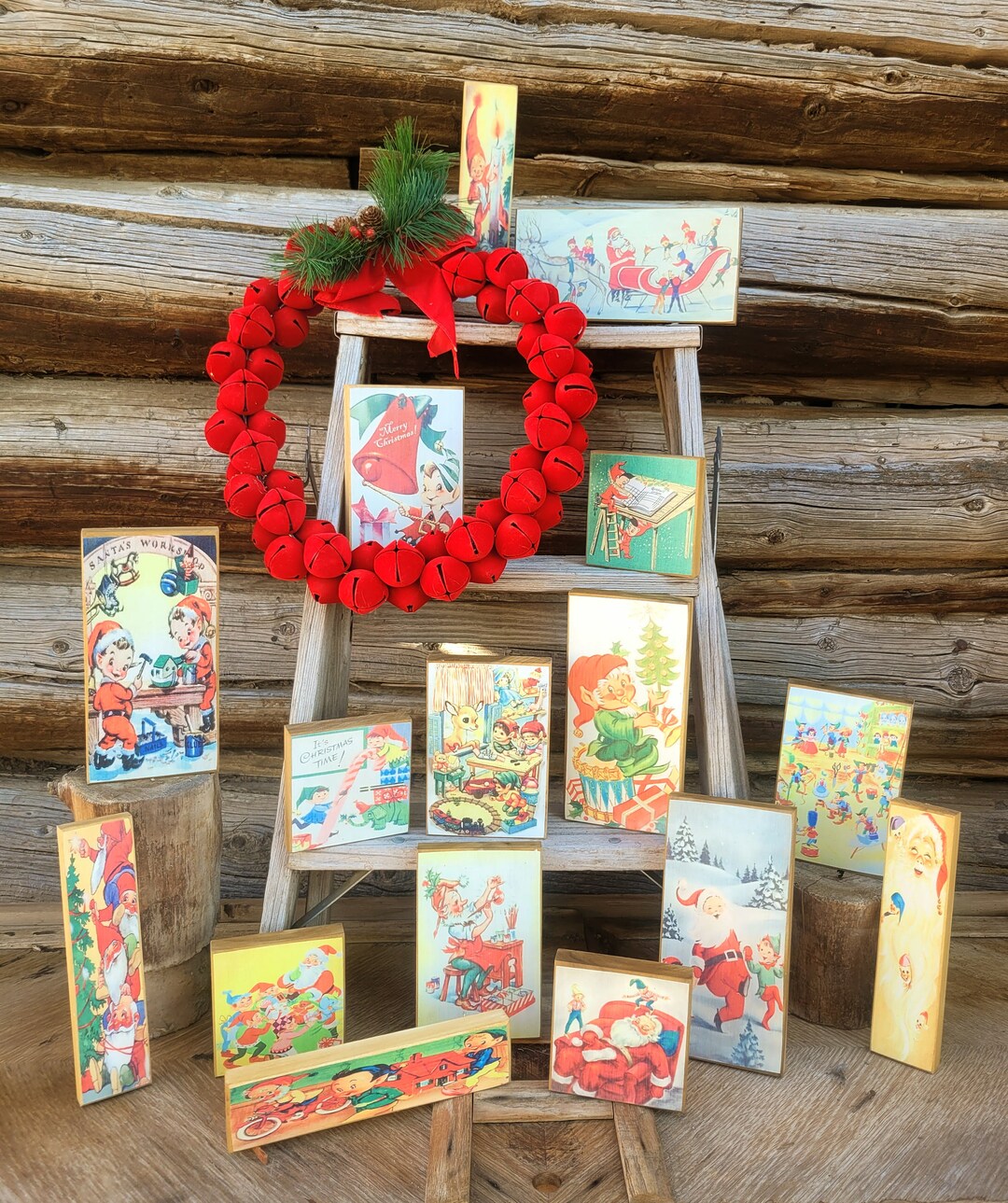 Christmas Elves Wood Blocks- Vintage Style Christmas Tiered Tray Decor ...