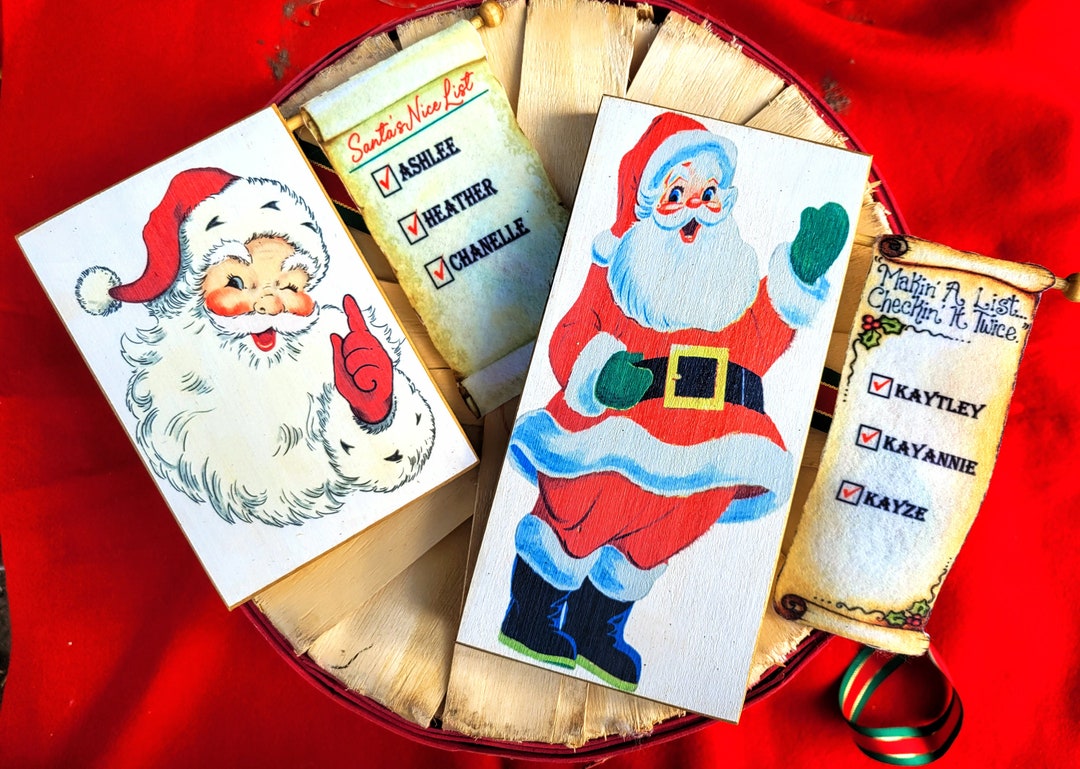 Personalized Santa List Wood Block. Vintage Christmas Decor - Etsy