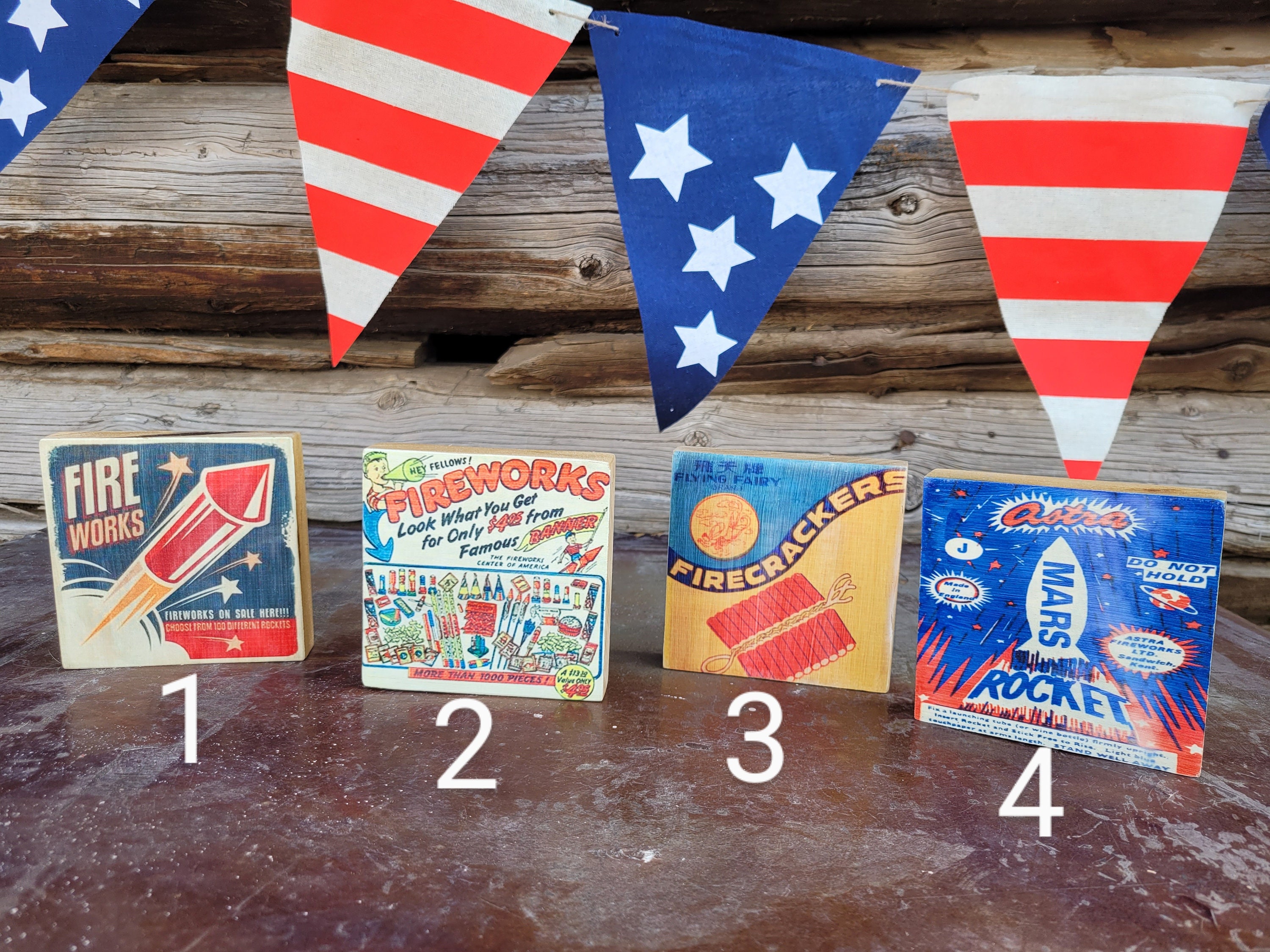 Vintage Patriotic 4th Firework Wood Blocks-shelf Decor-tiered - Etsy