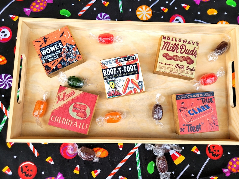 Vintage Halloween Candy Fun Size Wood Block- Mini Tiered Tray Decor ...