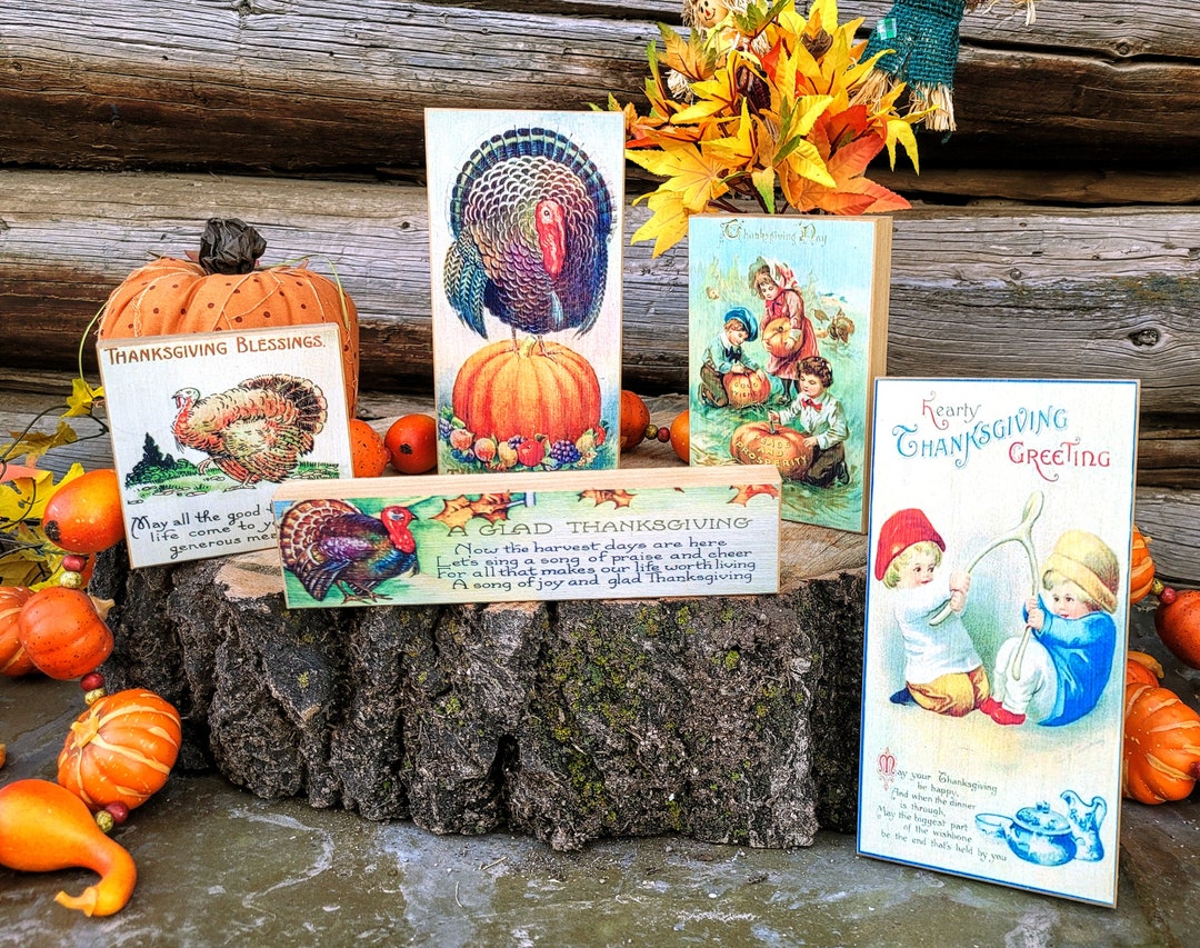 Vintage Style Thanksgiving Home Accents- Thanksgiving Tiered Tray Decor ...