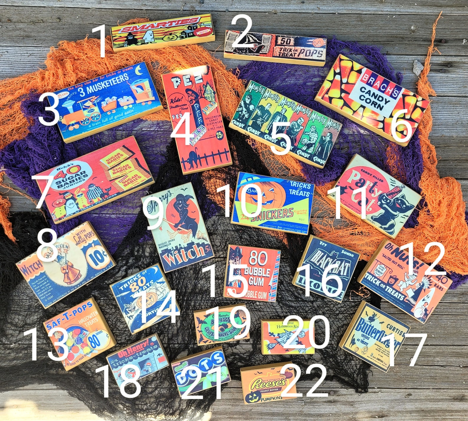 Vintage Halloween Candy Wood Blocks - Retro Halloween Decor - Etsy
