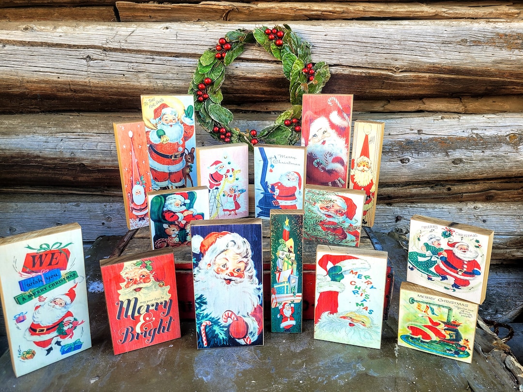 Vintage Santa Wood Blocks. Christmas Tiered Tray Decorations - Etsy