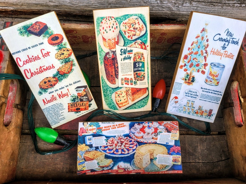 Vintage Christmas Baking Ad Wood Blocks- Christmas Decor- Holiday ...