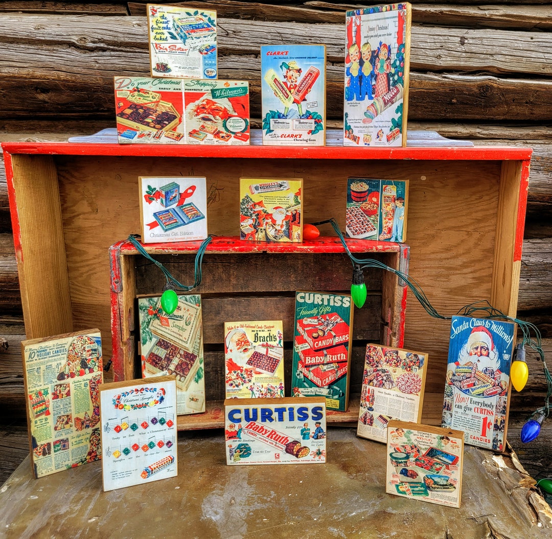 Vintage Christmas Candy Ads- Retro Christmas Decor- Tiered Tray Decor ...