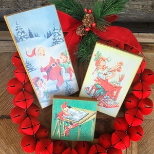 Christmas Elves Wood Blocks- Vintage Style Christmas Tiered Tray Decor ...