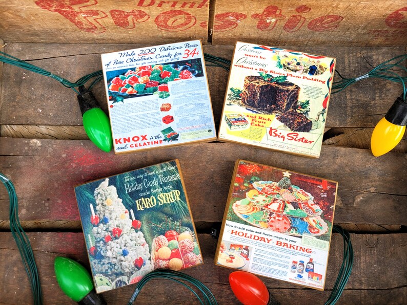 Vintage Christmas Baking Ad Wood Blocks- Christmas Decor- Holiday ...