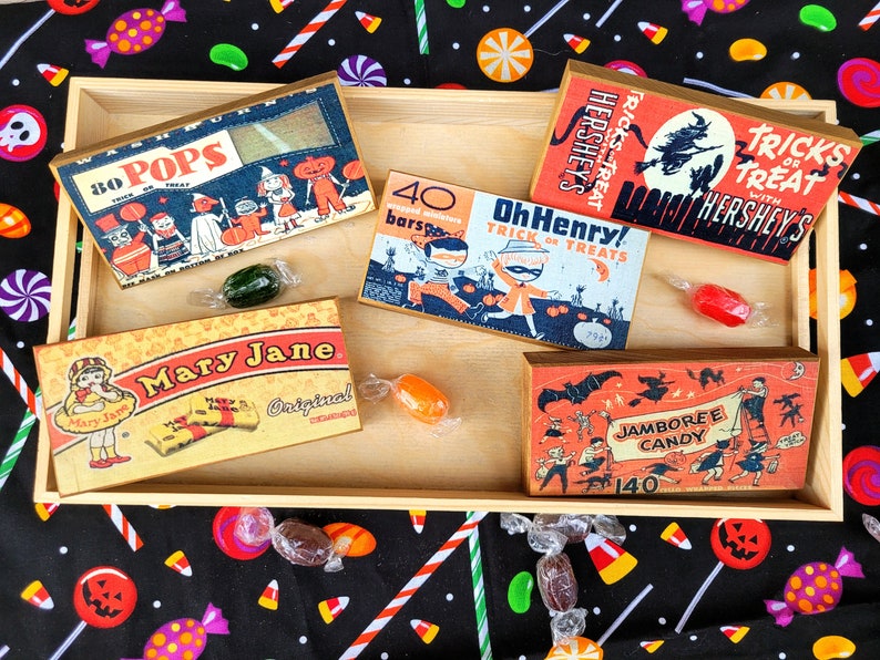 Vintage Halloween Candy Fun Size Wood Block Mini Tiered Tray - Etsy