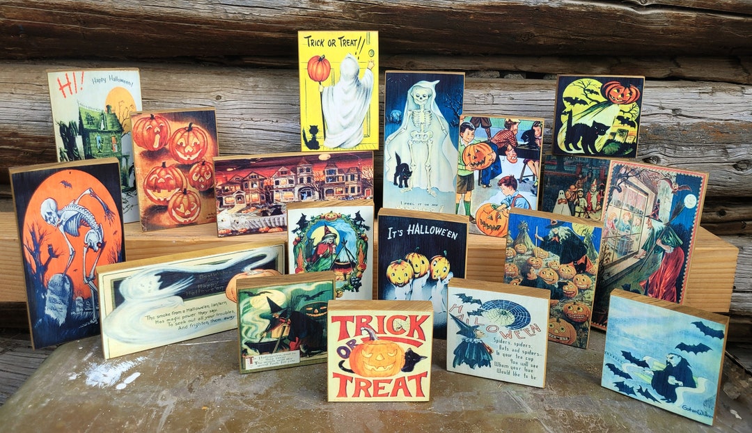 Vintage Style Halloween Wood Blocks- Halloween Tiered Tray Decor ...