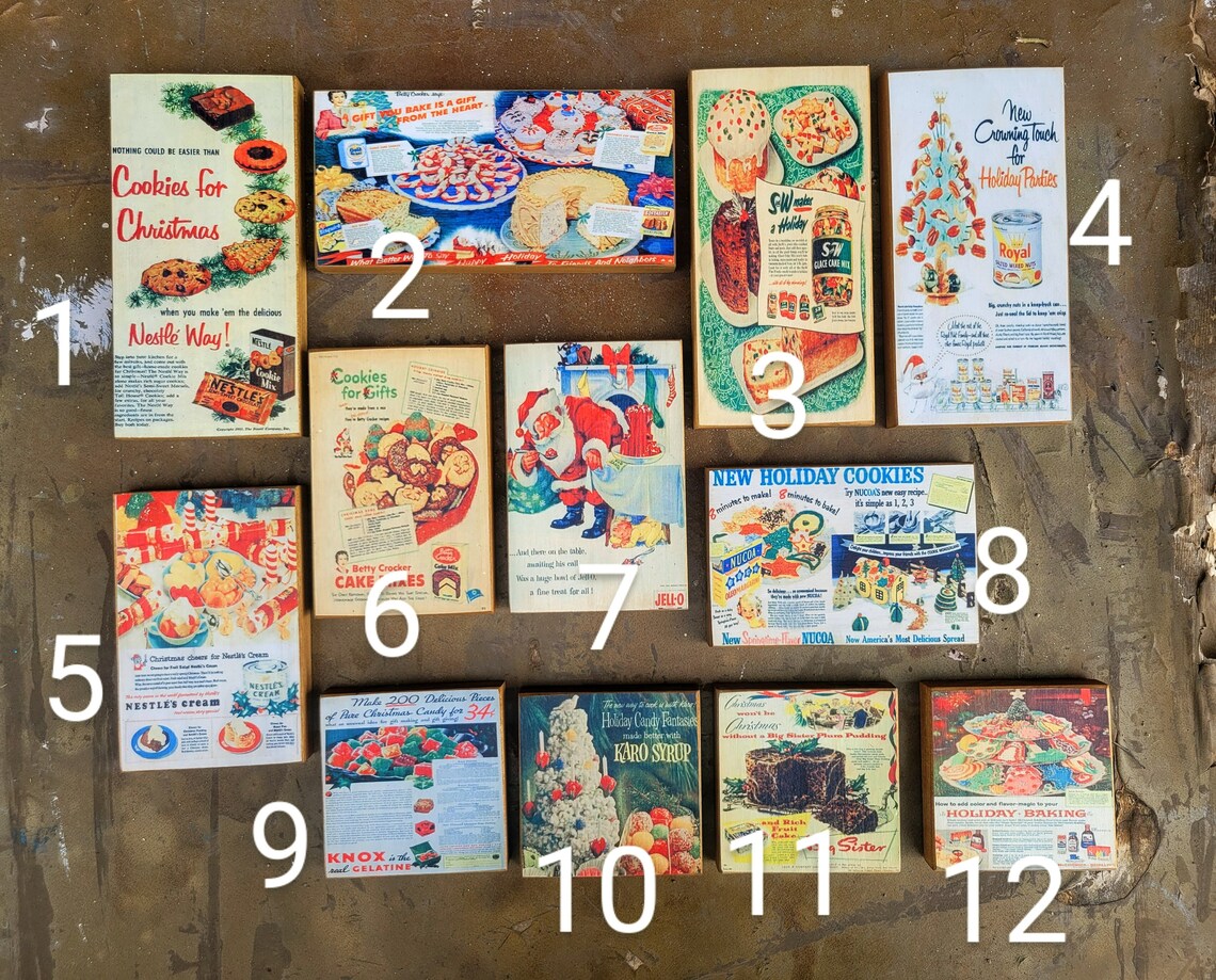 Vintage Christmas Baking Ad Wood Blocks- Christmas Decor- Holiday ...