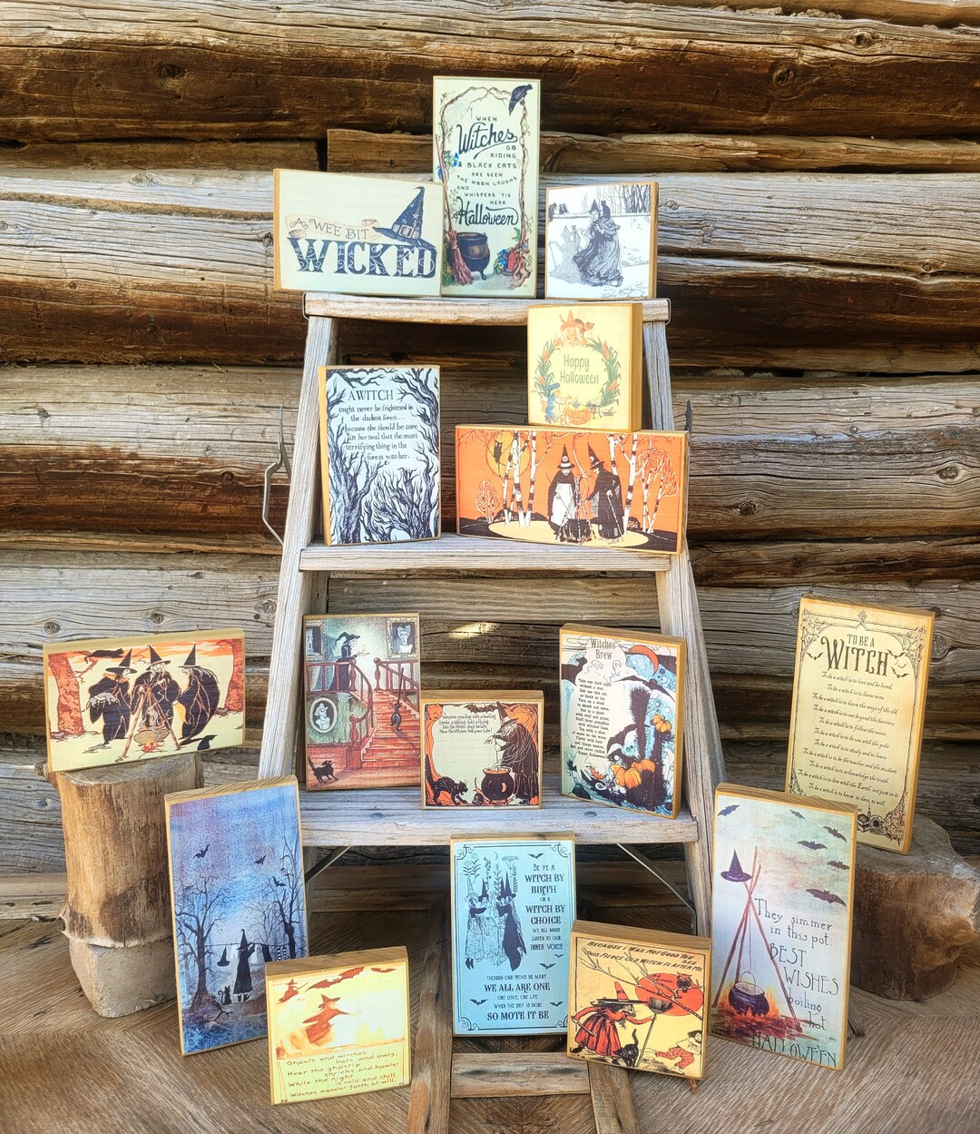 Vintage Halloween Witch Wood Blocks, Witch Decor, Halloween Witch Decor ...