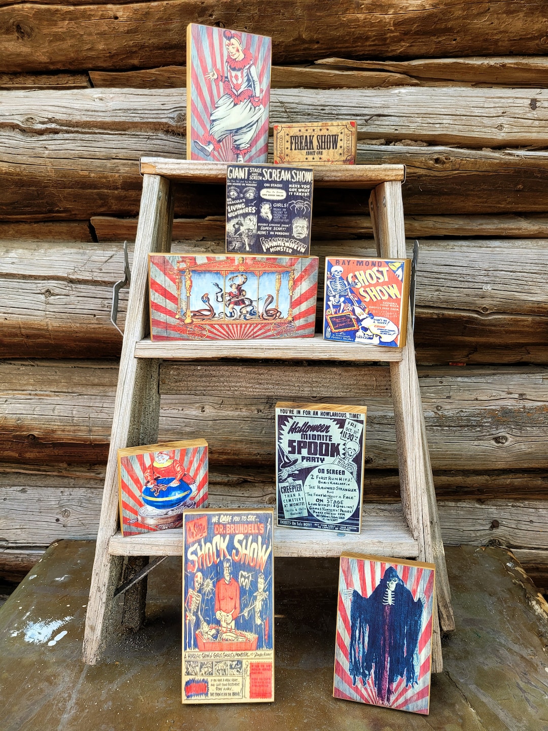 Vintage Style Halloween Freak Show Wood Blocks- Halloween Decor ...