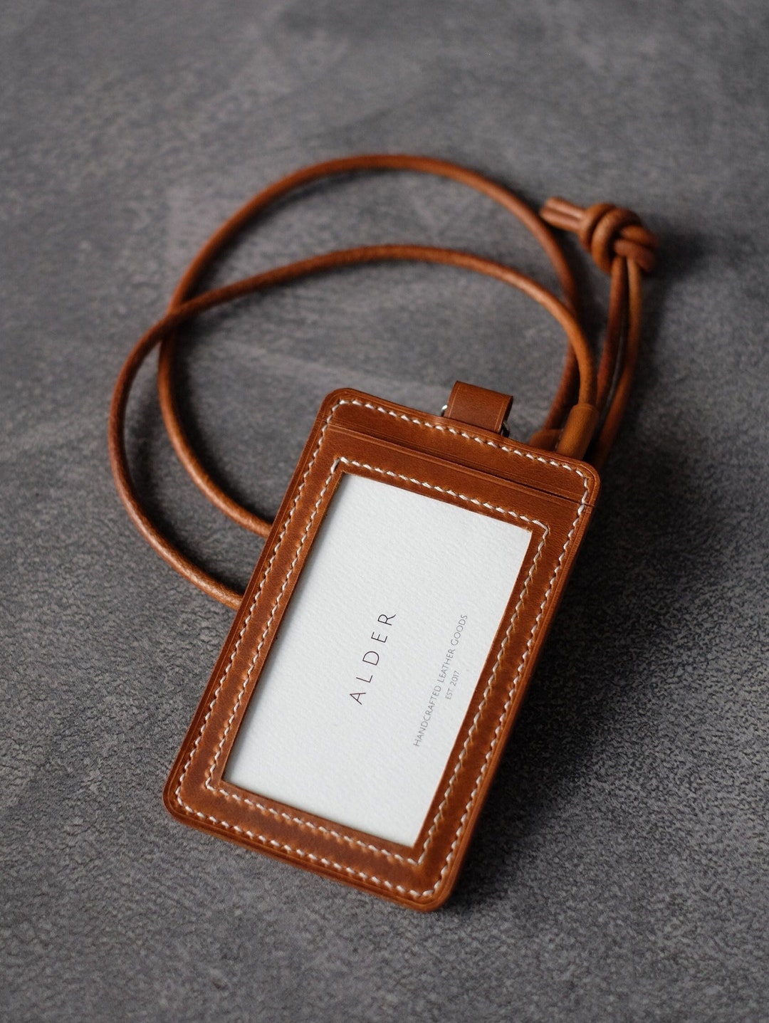 Leather Lanyard Id Card Holder Minimalist Card Holder for - Etsy