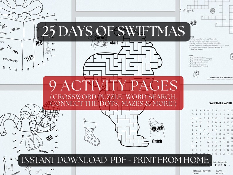 Merry Swiftmas Holiday Color & Activity Pages, Connect the Dots, Word ...