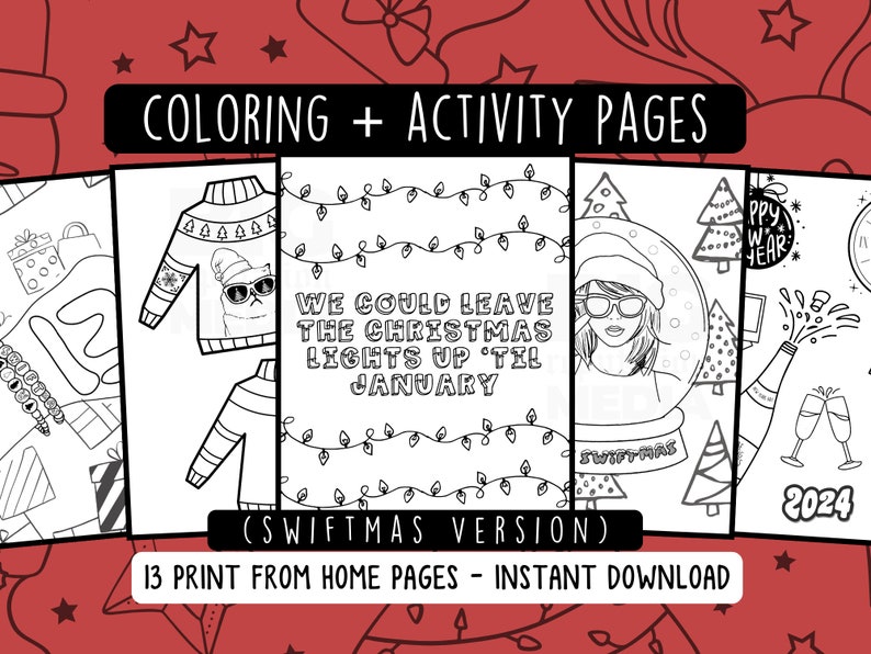 Taylor Swift Christmas Era Coloring Activity Pages, INSTANT Download ...