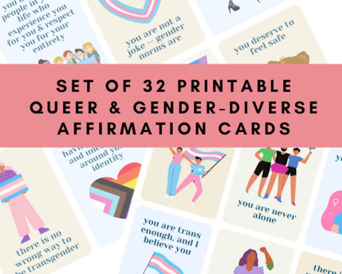 Transgender Affirmation Cards Teens Printable for LGBT Queer - Etsy ...