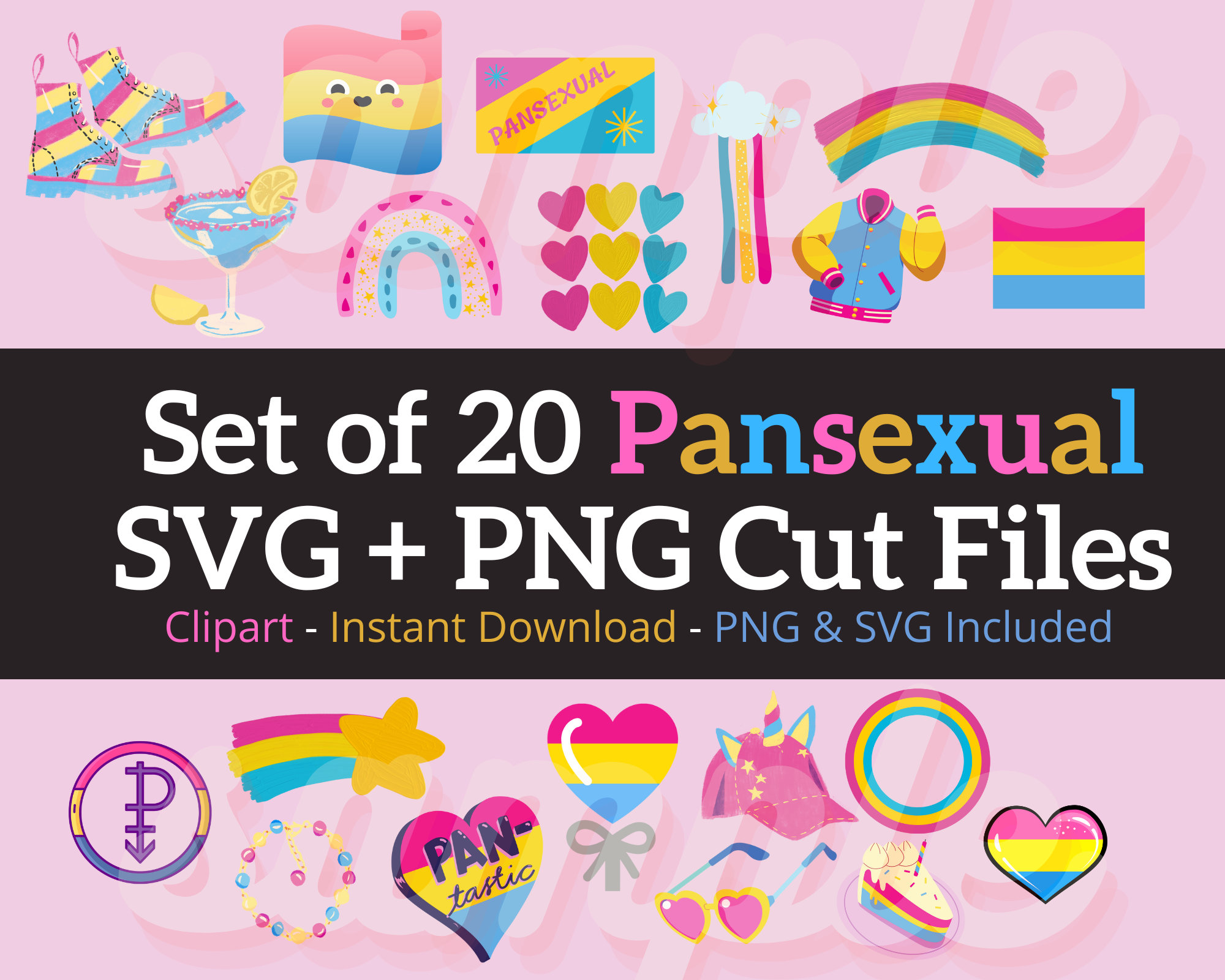20 Pansexual LGBT Pride Cut Files Clip Art Queer PNG SVG Instant ...