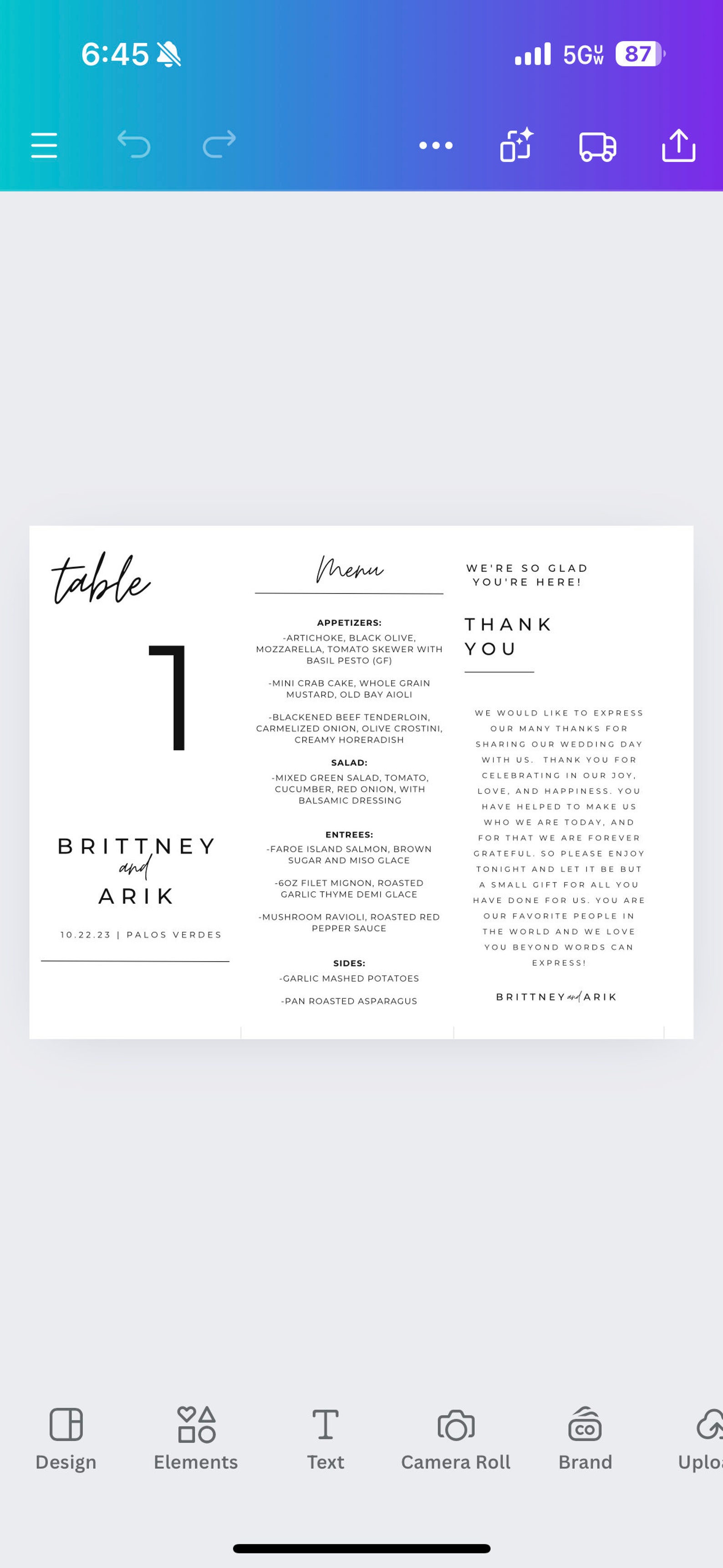 Wedding Tri-fold Table Numbers - Menu Version - Editable Canva Download ...