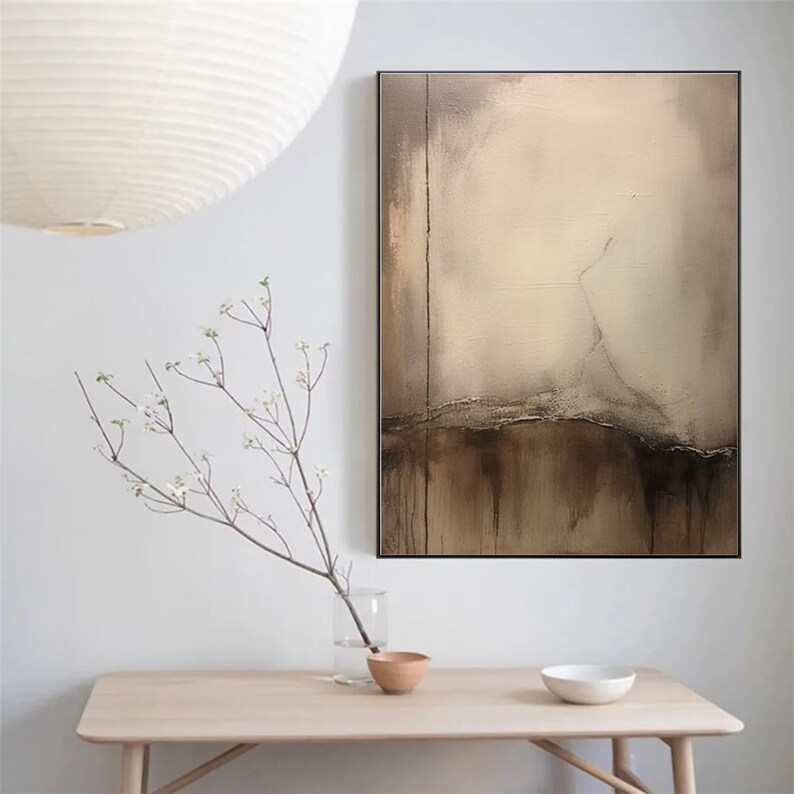 Beige Wall Painting Neutral Wabi-sabi Painting Canvas Wall Art Beige Painting Gifts for Him Home ...