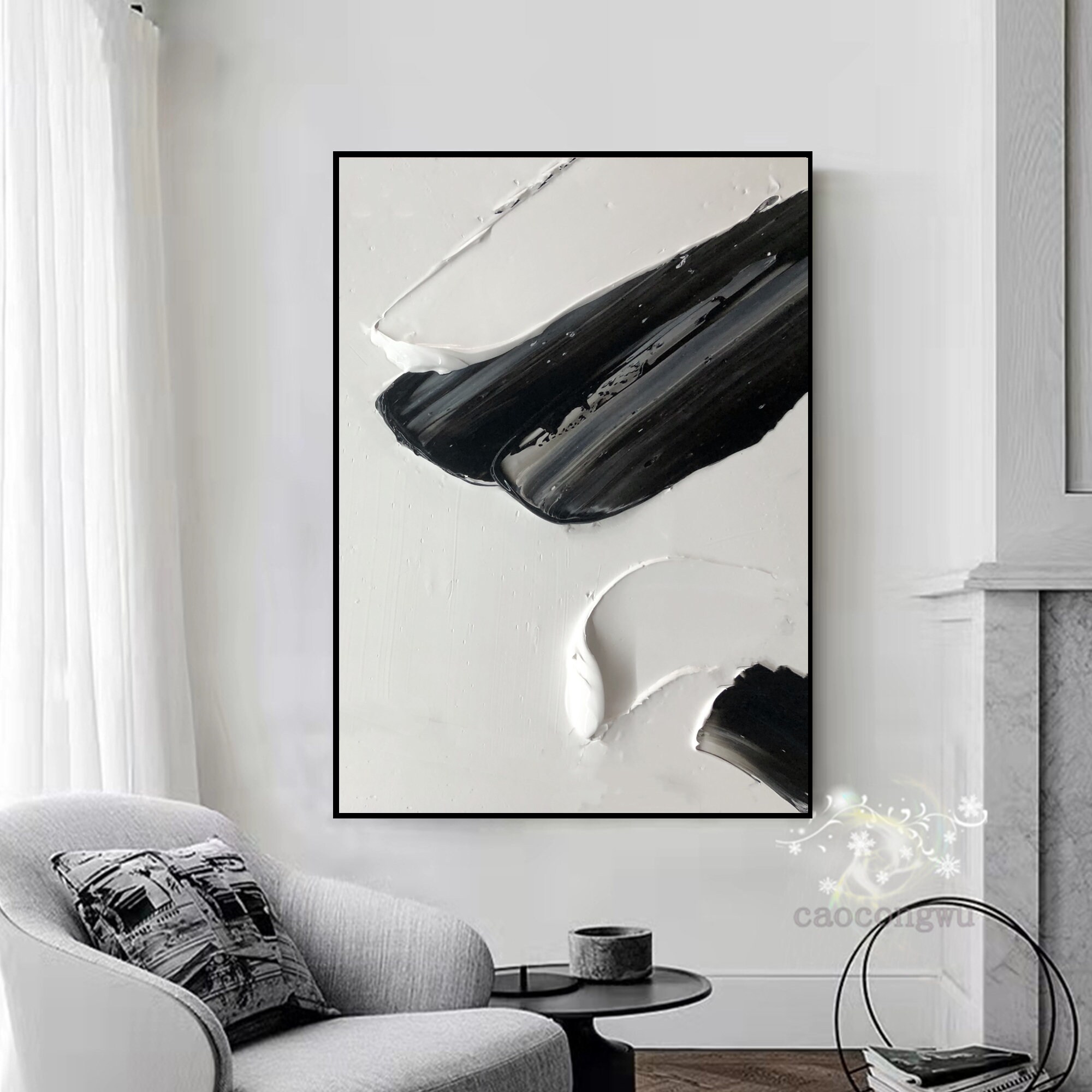 Thick Texture Painting Large Black and White Painitng 3D Textured Art ...