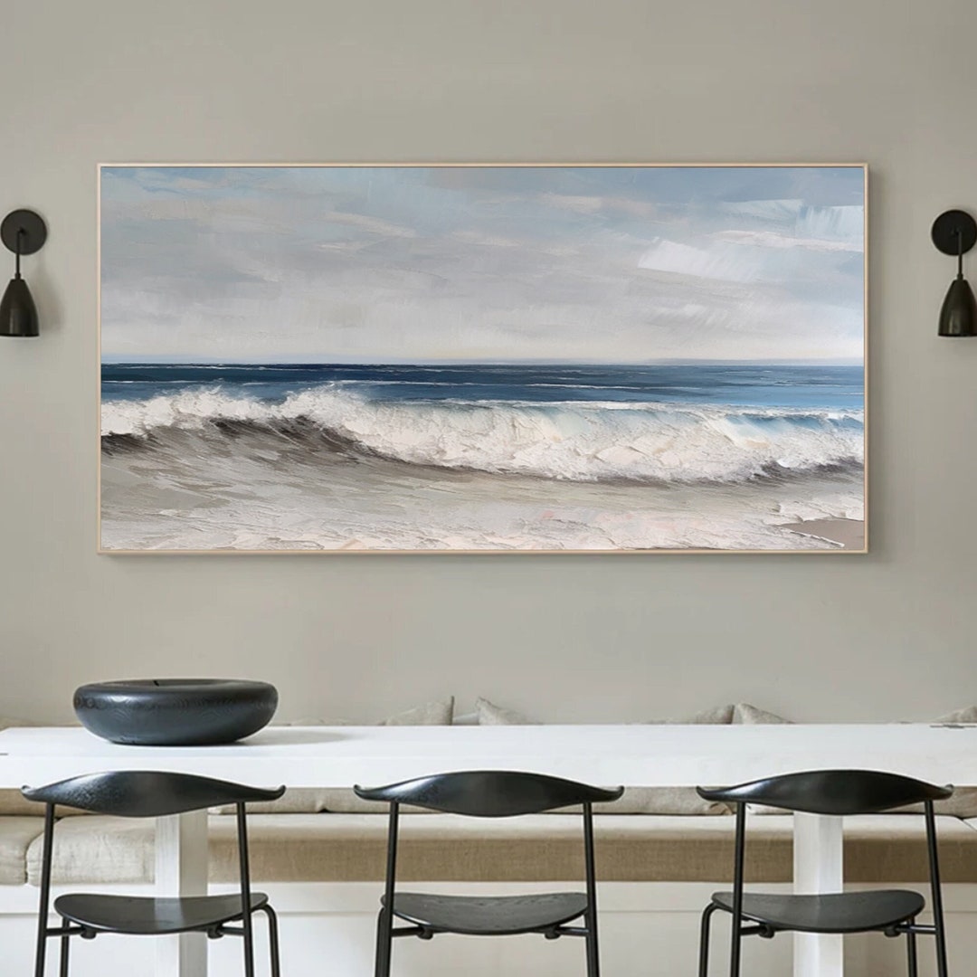 Original Abstract Blue Ocean Oil Painting on Canvas Sea&beach Extured ...